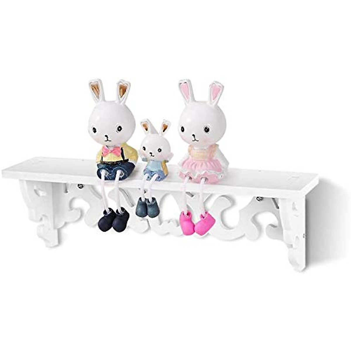 Floating Shelf, Modern White Wooden Wall Shelf Carved Cutout Design Storage Rack Chic Filigree Style for Home Living Room Bedding Room Study Kids Room Office,13.8x3.15 in