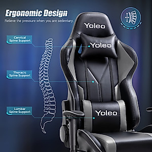 YOLEO Gaming Chair with Footrest High Back Computer Gaming Chair Ergonomic Office Chair with Mute Casters Adjustable Armrest Desk Chair Recliner Chair with Lumbar Support BIFMA Certified Black/Grey