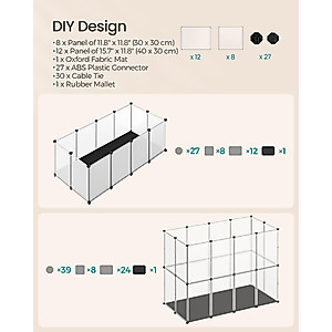 SONGMICS 20 Panels Guinea Pig Playpen,Removable Oxford Fabric Mat,Small Animal Pen, Pet Fence Indoor,DIY Plastic Enclosure for Hamsters, Rabbits, Hedgehogs, 49.2 x 24.8 x 16.5 Inches, White ULPC009W01