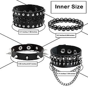 Eigso Punk Leather Spikes Cuff Bracelets for Men Women Unisex Retro Vintage Biker Rock Wristbands for Man Woman