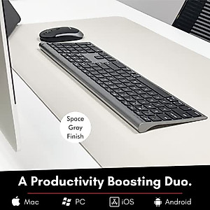 Macally Premium Bluetooth Keyboard and Mouse for Mac - Multi Device - Rechargeable Mac Wireless Keyboard and Mouse Combo (110 Keys) - Slim Keyboard Mouse for MacBook and iMac - Space Gray
