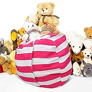 Zwish 27Inch Stuffed Animal Storage Bean Bag Chairs for Kids Room, Stuff and sit Storage Bean Bag Cover for organizing Boys and Girls Plush Toy Gift for Kids for Kids—Pink