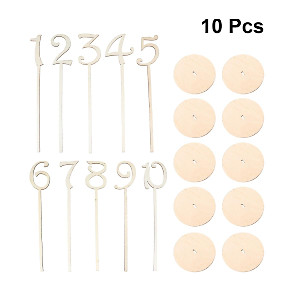Amosfun Wooden Table Numbers 1-10 Wedding Table Numbers with Holder Base Suitable for Wedding, Party, Events or Catering Decoration