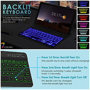 DETUOSI Backlit Keyboard Case for Samsung Galaxy Tab A7 Lite 8.7" 2021 (SM-T220/T227U) with S Pen Holder, 3 Viewing Angles Folio Leather Book Cover with Magnetic Closure + Wireless Keyboard Detachable