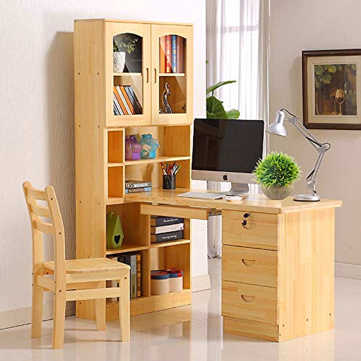 Svenee Mini Artificial Plants, Plastic Fake Green Grass Faux Greenery Topiary Shrubs with Grey Pots for Bathroom Home Office Décor, House Decorations (1)