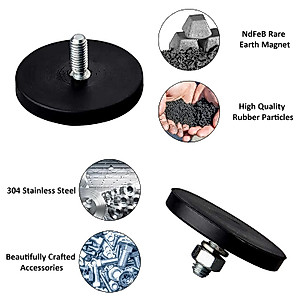 ULIBERMAGNET 4Pack Rubber Coated Neodymium Magnets, Strong 24LB M6 Male Thread Stud, Anti-Scratch Mounting Magnets with Stud for Mounting led Lighting, Fixtures, Holding Tools and Organiazation
