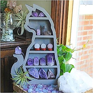 Alapaste Moon Shelf Room Decor,Cat in The Moon Crystal Shelf,Wooden Crystal Shelf Jewelry Holder,Wall Mounted Floating Shelves,Reversible Essential Oil Shelf for Living Room,Dinning Room,Bed Room