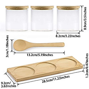 MDLUU Condiment Jars with Bamboo Lids and Spoons, Seasoning Box Set with Bamboo Tray, Spice Containers for Sugar, Salt, Pepper, 300ml/10oz, Pack of 3