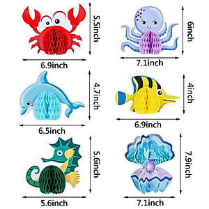 12 Pieces Under The Sea Party Decorations Ocean Sea Animal Honeycomb Centerpiece Ocean Themed Party Table Decoration Fish Sea Creature Mermaid Birthday Centerpiece for Beach Baby Shower Party Supplies