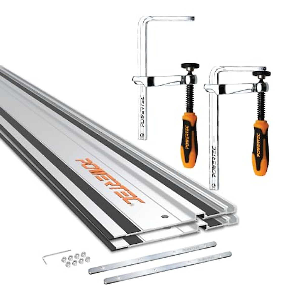 POWERTEC 110" Track Saw Guide Rail Kit for Festool and Makita, Includes 2PK 55" Guide Rails, 2PK Guide Rail Connectors, 2PK Track Saw Clamps (72058)