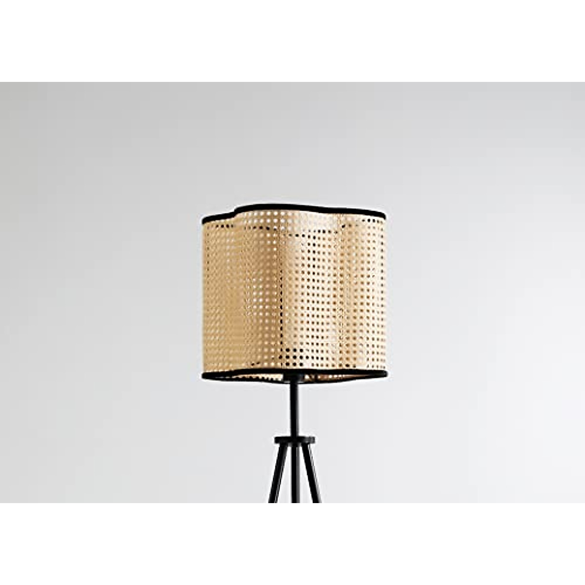 VidaLite Gal - Mid Century Bohemian Tripod PVC Rattan Shade and Velvet Boho Rim for Bed Dining, Kitchen, Living Room, Floor Lamp