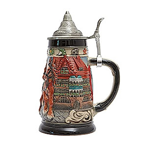 HAUCOZE Beer Stein Mug German Oktoberfest Stanley Viking Tankard with Petwer Lid Birthday Gifts 0.9Liter