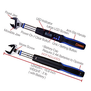 Summit Tools Adjustable Digital Torque Wrench, 5 to 99.5 ft-lb. Torque Range, 5-26 mm Adjustable Jaw, Set Target Torque, Buzzer and LED Indicators, Large LCD Display, Calibrated (WEA08-135CN)