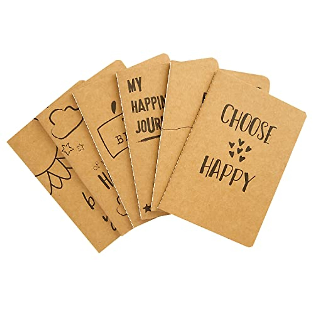 12 Pack A6 Kraft Paper Notebooks, Happy Journal for Kids, Teens, and Girls, 80 Lined Pages (4 x 5.75 In)