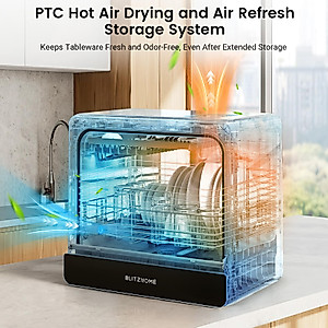 BLITZHOME Countertop Portable Dishwasher, 9 Programs, 167℉ High-Temp, 360° 3 Spray, 24H Timing, Hot Air Drying, Air Refresh, Baby-Care, LED Light, 5.2L Built-in Water Tank for Apartments RVs