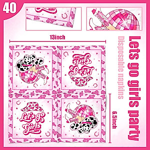 40Pcs Lets Go Girls Napkins-Cowgirl Bachelorette Party Decorations Hot Pink Paper Napkins Disco Lets Go Girls Themed Western Cowgirl Bridal Shower Party Supplies