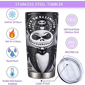 LAZYKITTY 3D Inflated Jack Skellington Nightmare Before Christmas Tumbler Cup with Straws and Lid, Nightmare Before Christmas Gift for Men Women, Stainless Steel Vacuum Insulated, Epoxy Coated, 20 Oz