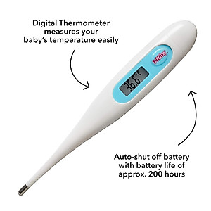 Nuby Digital Thermometer - Accurate Oral, Underarm & Rectal Use Thermometer with Hygienic Cover