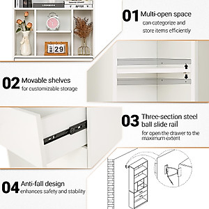 SEJOV White Bookshelf, 71" Tall Bookcase with 2 Drawers, Wooden Bookcases 4-Tier Open Shelves, Bookshelves and Storage Cabinet Floor Standing for Bedroom, Living Room, Office