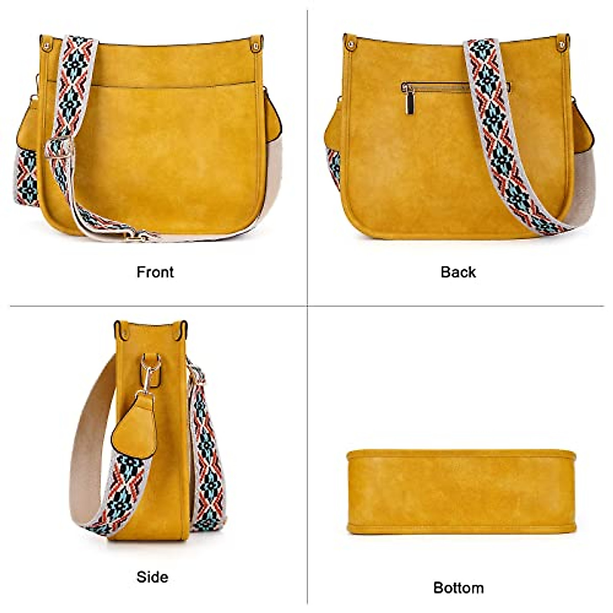 HKCLUF Crossbody Bag Purse for Women Set Leather Hobo Handbag Purse and Wallet Set With 2PCS Adjustable Guitar Leopard Strap Crossbody Bag(Yellow)