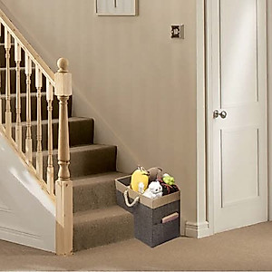 AmzFan Stairs Basket with Handle, Stair Baskets for Carpeted Stairs and Wooden Stairs, 16’’ Large Cotton Foldable Staircase Basket, Stair Organizer Basket Storage for Home and Office Decor