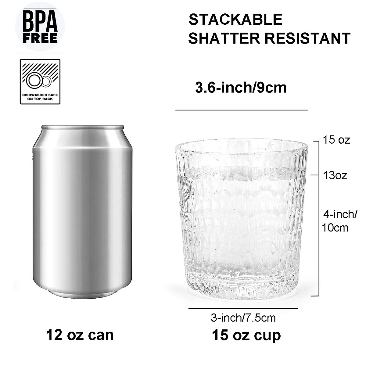 KOXIN-KARLU Mixed Drinkware 15-ounce and 22-ounce Plastic Tumbler Acrylic Glasses with Hammered Design, set of 8 Clear