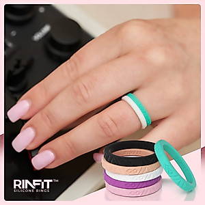 Rinfit Silicone Wedding Rings for Women - Soft, Stackable & Thin Silicone Ring Women - Rubber Wedding Bands Women- U.S. Design Patent Pending - SetI, Size 7
