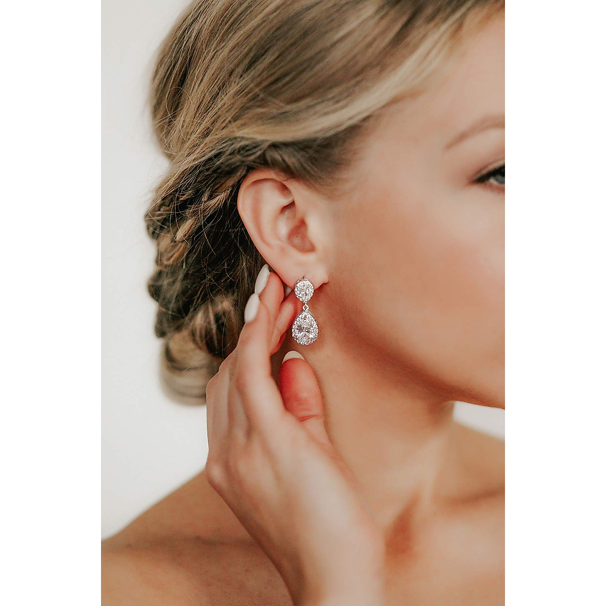 SWEETV Teardrop Dangle Earrings for Brides,Cubic Zirconia Drop Earrings for Women - Prom,Pagegant,Wedding Jewelry, Clear