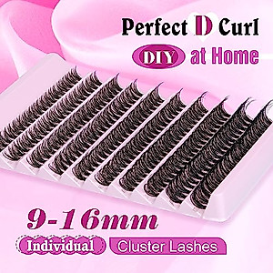 Lash Clusters 200 Pcs DIY Individual Lashes 9-16mm Natural Look Eyelash Extensions D Curl Wispy Individual Cluster Lashes DIY at Home Lash Extension Fluffy Eyelash Clusters by ALPHONSE(40D)