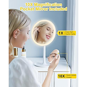 Make up Mirror with Lights, 1X/10X Magnifying Vanity Mirror with 46 LED Lights, 3 Lighting Modes, Brightness Adjustable and Rechargeable Personal Compact Travel Makeup Mirrors