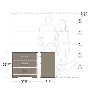 Prepac Rustic Ridge Farmhouse 3-Drawer Nightstand, Chest of Drawers for Bedroom, Wooden Bedroom Dresser with 3 Storage Drawers, 16.25in x 27.5in x 26.75in, Washed White