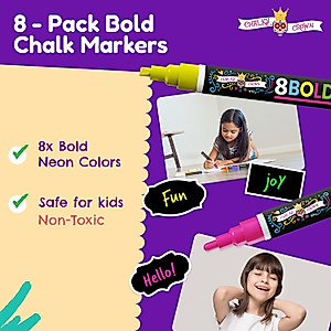 Bold Chalk Markers - Dry Erase Marker Pens - Chalk Markers for Chalkboards, Signs, Windows, Blackboard, Glass - Reversible Tip (8 Pack) - (Multicolored, 6mm)