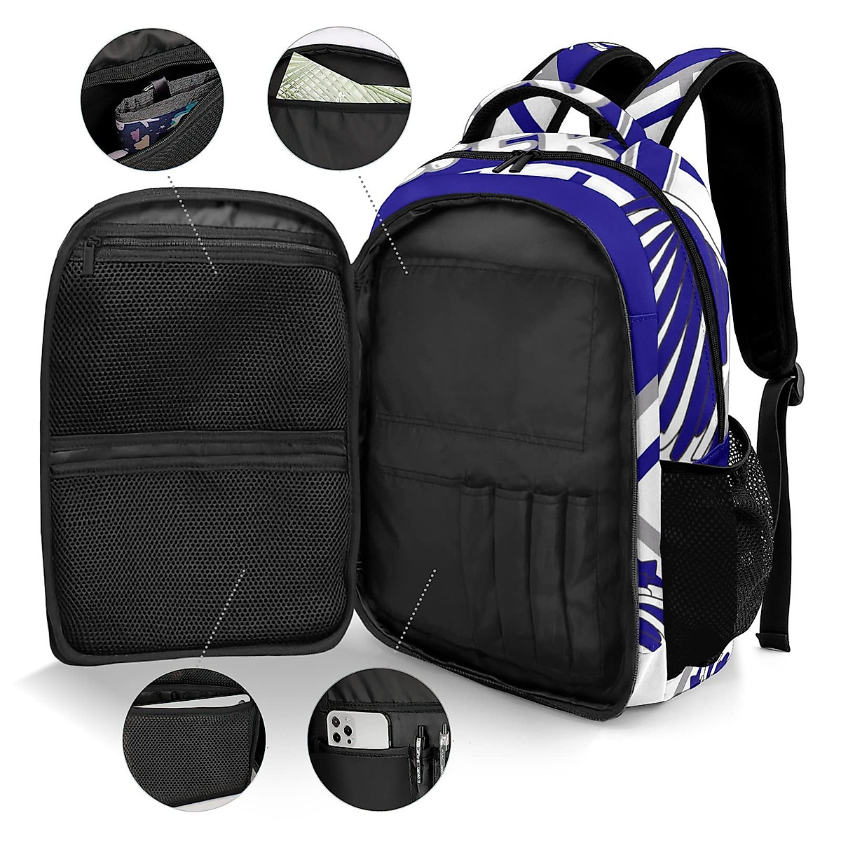 Anneunique Personalized Name Cheerleaders Backpack Custom Multifunctional Waterproof Laptop Bag for Travel Gift Cheer Pom Navy Blue White