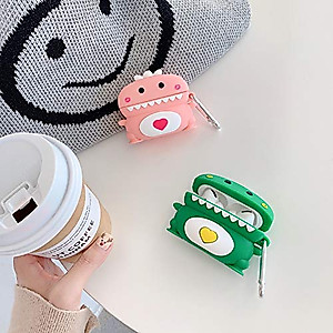 BONTOUJOUR AirPods Pro Case, New Super Cute Creative Lovely Standing Round Belly Love Heart Baby Dinosaur AirPods Case, Soft Silicone Earphone Protection Skin for AirPods Pro +Hook -Pink