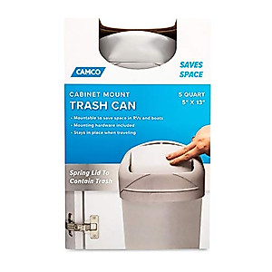 Camco Cabinet Mount Trash Can | Ideal for Tight Spaces in an RV, Boat, Apartment, Dorm Room or Tiny House | Measures 13.5" x 8.5" x 5" (43962)