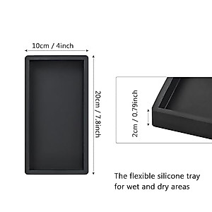 Bustlinrd 7.8'' Silicone Bathroom Vanity Tray Countertop Rectangle Soap and Sponge Holder Shatterproof Flexible Bathroom Tray Lotion Bottles, Perfume, Jewelry, Candle, Key Trinket Ring, Black