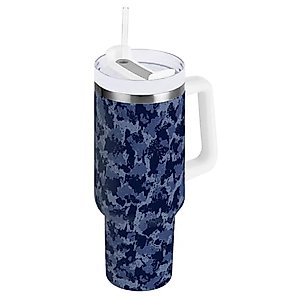 Caikeny Insulated Tumblers with Lid and Straw Green Camouflage 40 oz Reusable Stainless Steel Cup Blue Water Bottle Coffee Travel Tumbler Mug for Women Men