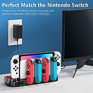 Switch Controller Charging Dock Station Compatible with Nintendo Switch & OLED Model Joycons, KDD Switch Controller Charger Dock Station with Upgraded 8 Game Storage for Nintendo Switch Joycon & Games