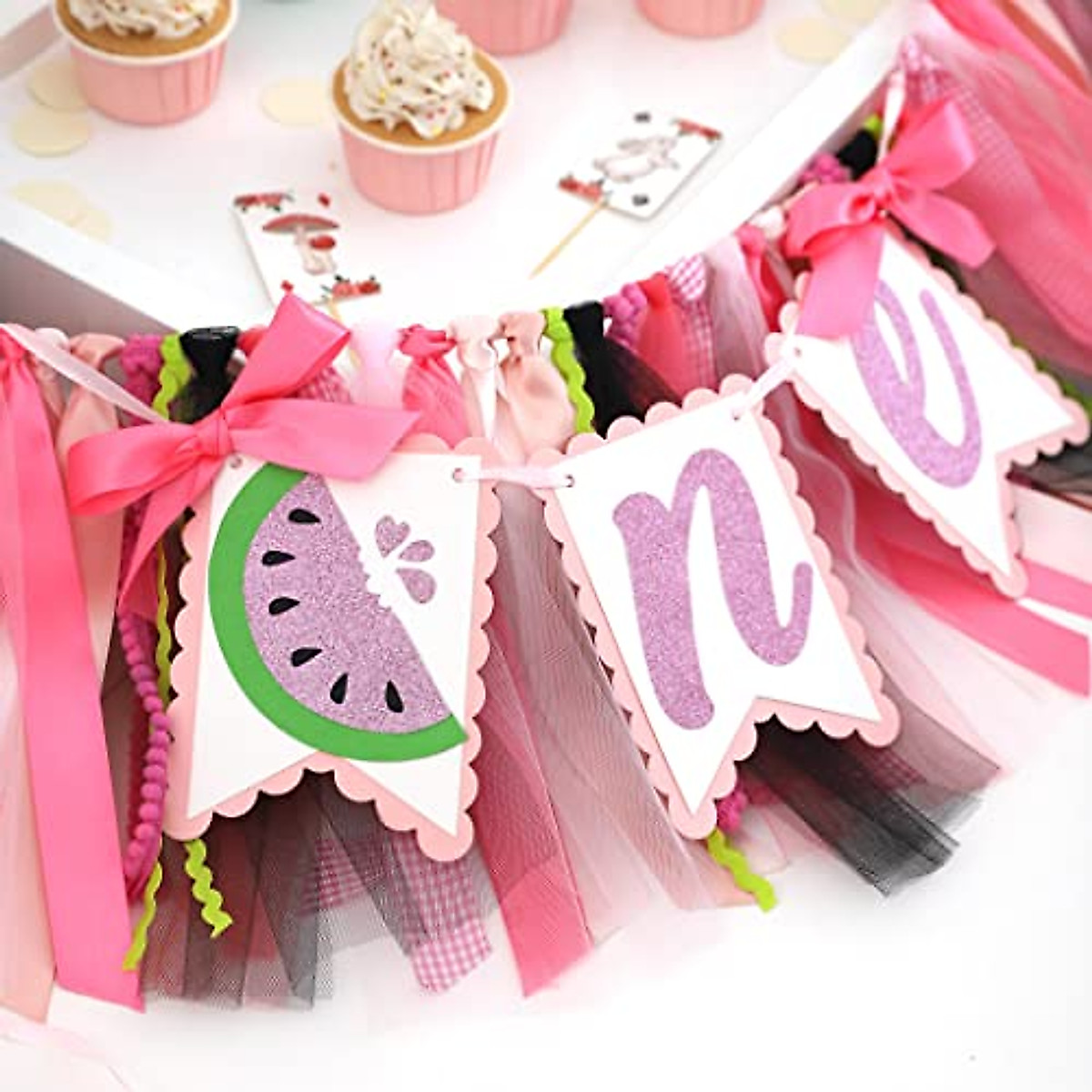 Watermelon High Chair Banner - One in A Melon Watermelon Theme,Pink Watermelon,Watermelon Party Decorations,Smash Cake Photo Prop Backdrop,Girls Firs,Summer Fruit Theme Watermelon First Birthday Party Decorations