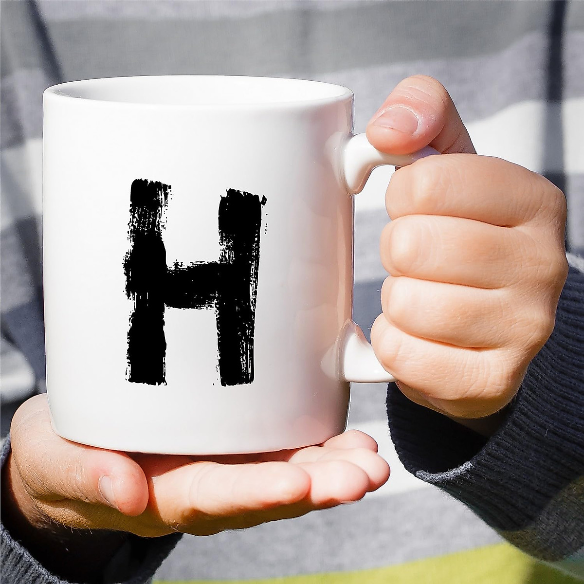 Retreez Initial A-Z Hand Drawn Grunge Alphabet Monogrammed Monogram Mug 11 Oz Ceramic Tea Coffee Mugs - Appreciation Thank You Holiday Birthday Gifts for her friend coworker sister bestie - H Initial