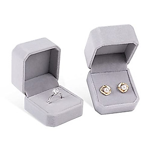 iSuperb Set of 2 Gray Velvet Couple Ring Box Earring Jewelry Case Gift Boxes 2.2x1.9x1.6inch.