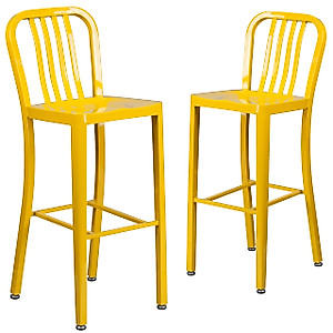 Flash Furniture Gael Commercial Grade 2 Pack 30" High Yellow Metal Indoor-Outdoor Barstool with Vertical Slat Back