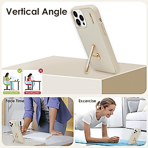 CUSTYPE Case for iPhone 13 Pro Max with Stand, Compatible with Wireless Charging, [2-Way Stand] Metal Kickstand,Slim Fit Leather Shockproof Protective Case for Apple 13 Pro Max 6.7inch Beige