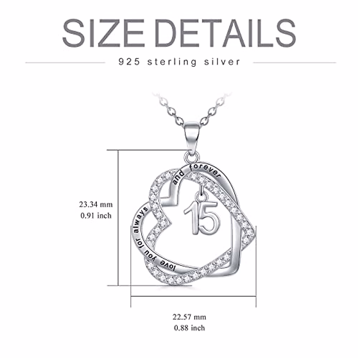 iiw 15th Birthday Gifts for Women 925 Sterling Silver Forever Love Heart Pendant Necklace Sweet 15 Necklace Anniversary Jewelry 15 Years Old Jewelry Gifts for Her