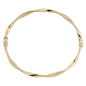 Kooljewelry 10k White Yellow Gold Satin and Polish Finish Twisted Bangle Bracelet
