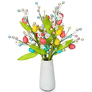 6 Pack Artificial Easter Flower Easter Spray with Easter Eggs and Berries Decorative Spring Floral Stems Speckled Easter Picks Branches for Floral Arrangement Centerpiece Wreath Decoration