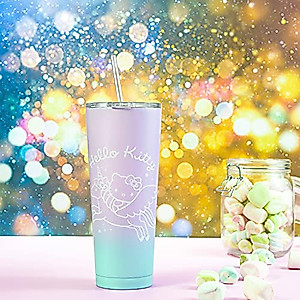 Zak Designs Sanrio Hello Kitty Vacuum Insulated Stainless Steel Travel Tumbler with Splash-Proof Lid, Includes Reusable Plastic Straw and Fits in Car Cup Holders (18/8 SS, 25 oz)