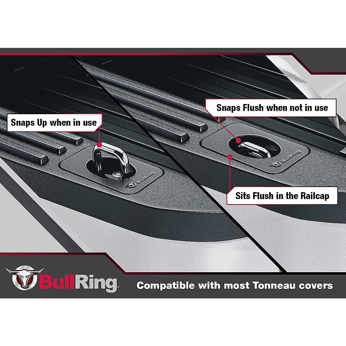 Bull Ring Flush Fit Retractable Truck Bed Tie Down Anchors for Ford F150 1998-2014, Ford F250/F350 Super Duty 1998-2016 Pickup, Fits Rear Stake Pockets (2 Pairs)