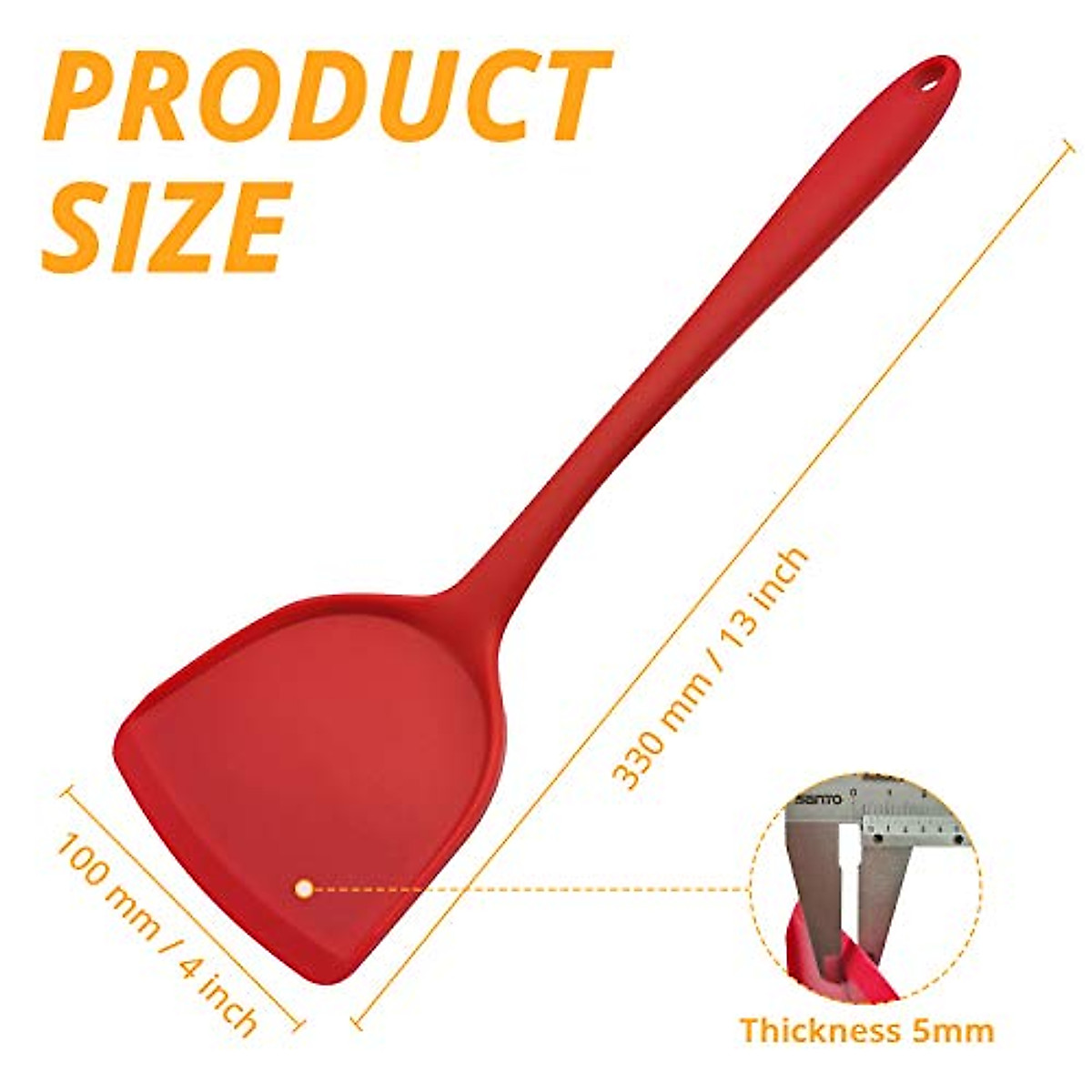 Silicone Non-stick Turner, High Heat Resistant to 480°F, KUFUNG Food Grade Solid Turner, BPA Free, Solid Spatula for Fish, Eggs, Pancakes (Solid Turner, Red)