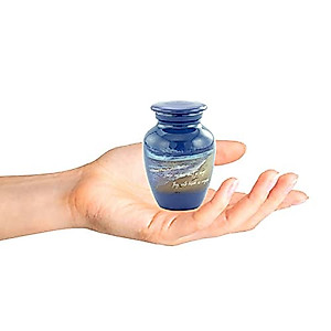 Footprints Keepsake Urn, Footprints Token Urn for Ashes, Hand Painted Minature Beach Urn, Handmade Beach Mini Urn with Velvet Case & Bag (Keepsake)